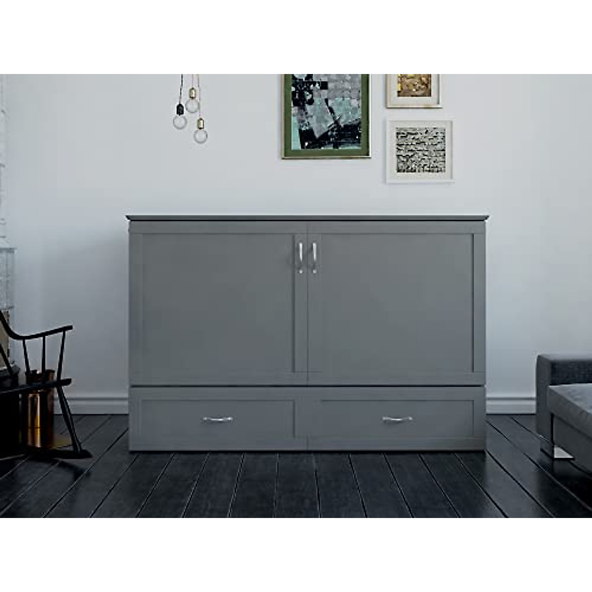AFI Hamilton Murphy Bed Chest with Charging Station & Mattress Queen Grey
