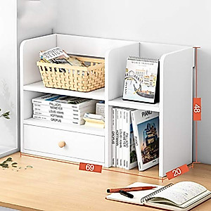 Shelf Bookshelf Magazine Rack Drawer Partition Divide-Grid Stratification Storage Rack Desktop Office Desk Home 69X20X48CM MUMUJIN (Color : White)
