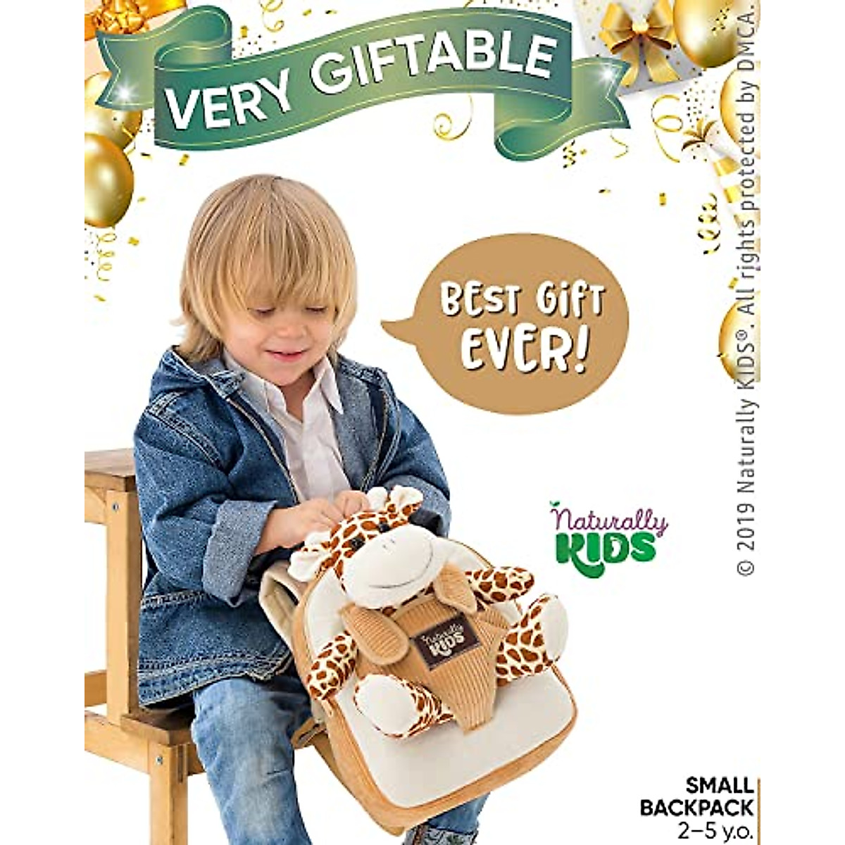 Naturally KIDS Giraffe Backpack, Giraffe Toy for Toddler, Giraffe Stuffed Animal, Giraffe Gifts