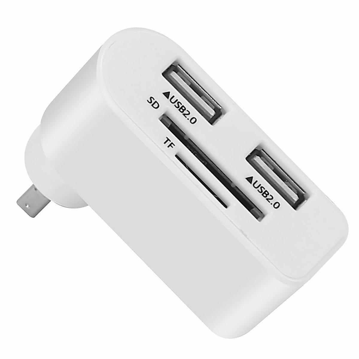 MatureGirl USB Adapter Splitter 4-Port Extender, USB 2.0 180 Degrees Rotating USB Multiport Hub Adapter Dock for Desktops, U Disks, Laptops, Flash Drives,Supprt SD, TF Card Reader (White)