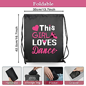 Haizct This Girl Loves Dance Drawstring Backpacks, Ballet Drawstring Backpacks, Ballet Dance Bags, Dance Bags for Yoga Dance Rehearsal, Great Gift for Ballet Dancer Actor Actress