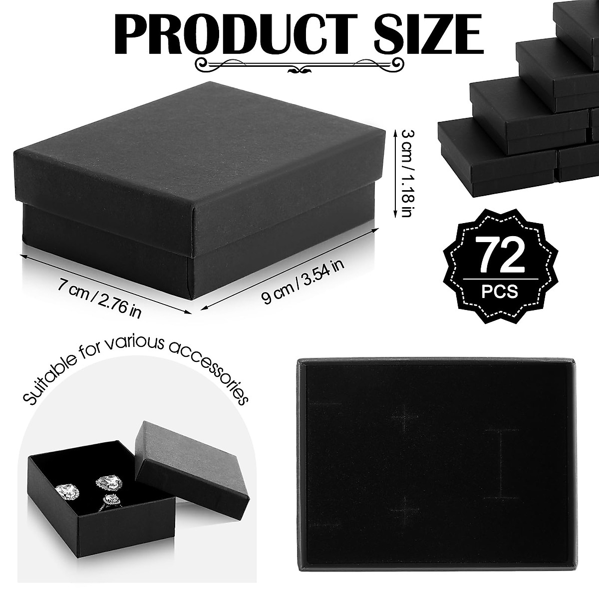 Sasylvia 72 Pcs Jewelry Gift Boxes 2.76 x 3.54 x 1.18'' Jewelry Packaging Boxes Necklace Box Cardboard for Valentine's Day(Black)