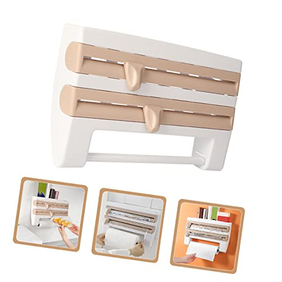 Holibanna Shelf Multi-Function Cutter Mounted Towels Multi- Towel Khaki in Wall- Stand Film Plastic Tools Function Supplies Sauce Four- Cling Kitchen with Multifunctional Holder Tool Mount