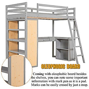 Harper & Bright Designs Loft Bed with Desk and Drawer, Wood Twin Desk,Shelves Cabinet Underneath, High Storage for Kids, Boys,Girls,Teens (Grey), Twin(Desk+Shelves+Ladder)