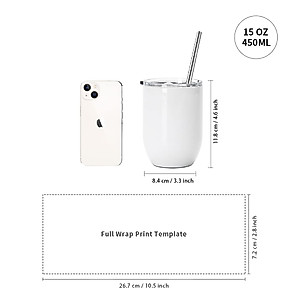 PYD Life Sublimation Wine Kids Tumblers Blanks Straight Bulk 15 OZ Glossy White with Leakproof Lid and Straw Stainless Steel for Cricut Mug Press Tumbler Heat Press 6 Pack