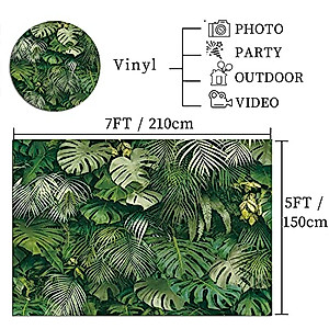 Green Tropical Palm Leaves Picture Photography Backdrop Vinyl 7x5ft Jungle Safari Plants Photo Background for Hawaiian Luau Party Decor Banner Birthday Baby Shower Supplies