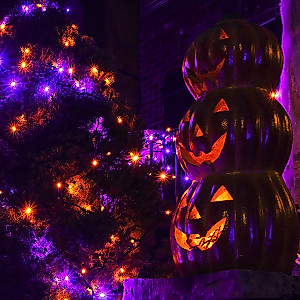kemooie 500 LED Halloween Lights, 164FT 8 Lighting Modes Plug in Waterproof Fairy Lights for Outdoor Tree Lights Party Garden Balcony Halloween Decorations(Purple and Orange)