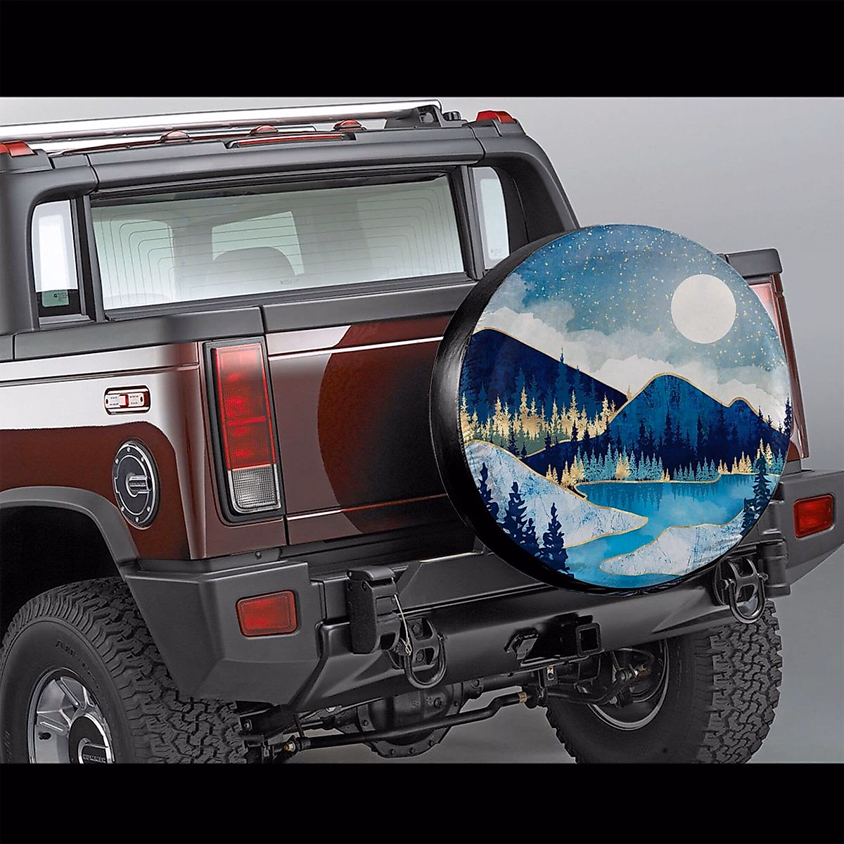 Blue Gold Spare Tire Cover Mountain Tree Star Waterproof Dust-Proof Universal Spare Wheel Tire Covers 15 Inch Fit for RV Travel Trailer Jeep SUV Truck Rav4 Campers Motorhome Rvs Camper Accessories