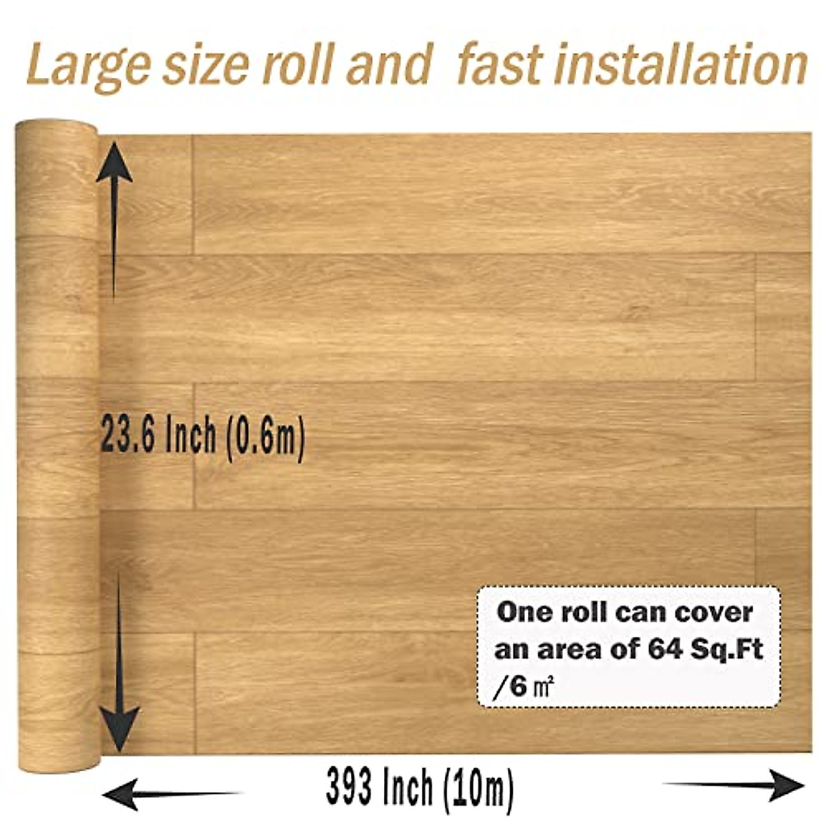 Oxdigi Peel and Stick Vinyl Flooring Roll 24''x393''/ 64 Sq.Ft, Self Adhesive Floor Tiles Wood Plank Look Flooring, Waterproof Wear-resistant for BedroomKitchen RV, Rustic Nature (DE145-33)