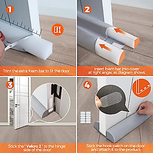 Holikme 36 inches Double Side Draft Stopper Noise Blocker for Bottom of Door Adjustable Door Sweeps, Grey