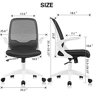 FelixKing Office Chair, Ergonomic Mesh Desk Chair with Adjustable Height, Swivel Computer Rolling Task Chair with Lumbar Support and Flip-up Arms, Conference Room White