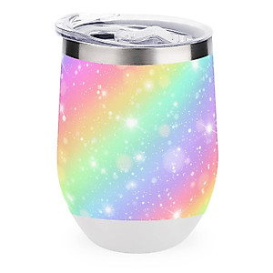 Glitters Rainbow Sky Double Wall Insulated Cup 12 Oz Stainless Steel Stemless Mug with Lids for Coffee Wine Boiled Water
