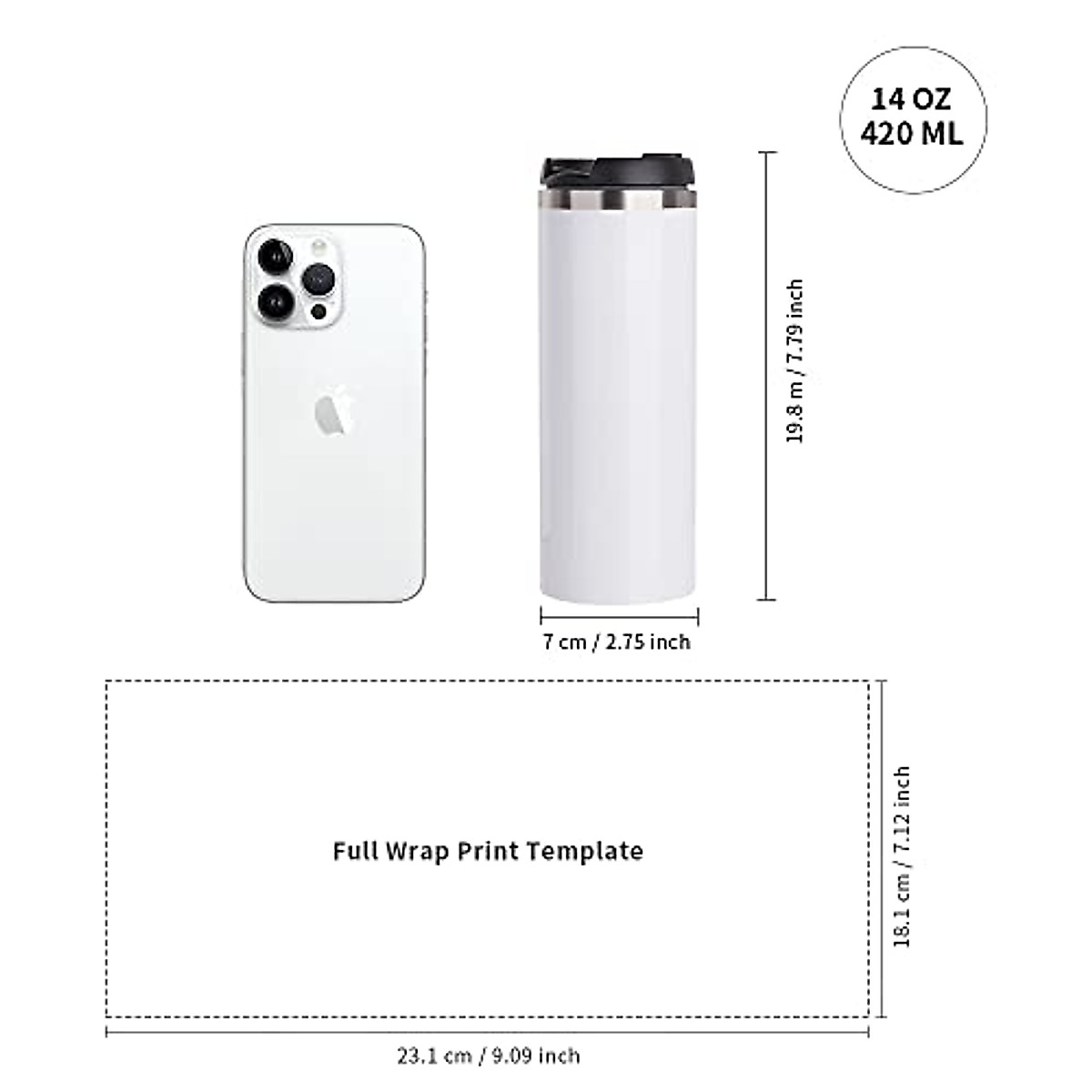 PYD Life Sublimation Tumblers Water Bottles 14 OZ White with Lid Stainless Steel Double Walled Coffee Tumblers Flasks for Tumbler Heat Press 4 Pack