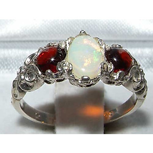 LetsBuyGold 925 Sterling Silver Natural Opal and Garnet Womens Promise Ring - Size 5.5