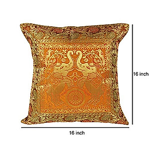 DecorHack by Arusaya Set of 2 Elephant Design Indian Traditional Throw Pillow Cover Beige Cushion Cover 16 X 16 Inch