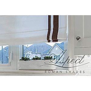 LOGANOVA Flat Roman Shade Chevalle Chocolate. White base with double dark brown border and chain mechanism. Custom made.