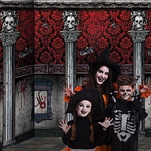 6Pcs Halloween Gothic Mansion Backdrop Decoration, Plastic Halloween Gothic Mansion Room Scene Setters Photography Background Wallpapers for Halloween Haunted House Party Decoration, 54×108 inches