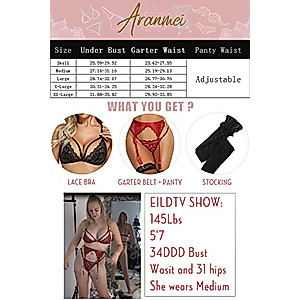 Aranmei Sexy Lingerie Set for Women, 4-Piece, Lace Bra and Panty, Garter Belts and Stocking Sets, Stockings Included White Small