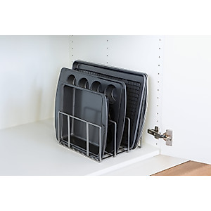 Seville Classics Vertical Pan Lid Rack Kitchen Counter and Cabinet Organizer, 10" W x 8.5" D x 5" H, Platinum