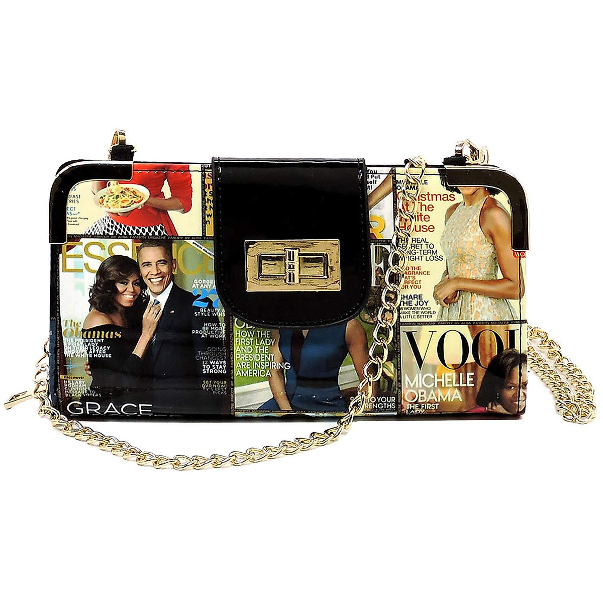 Glossy magazine cover collage cross body handbags purses clutches and wallets Michelle Obama bags (Wallet 5)