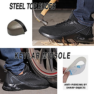 NIFOFISE Steel Toe Shoes for Women Safety Work Shoes Composite Toe Sneakers Slip Resistant Blk 38.5