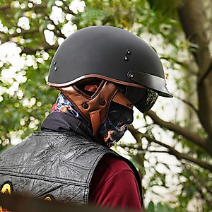 Motorcycle Half Face Helmet Sun Visor Quick Release Buckle DOT Approved Men Women Helmets for Cruiser Chopper Moped Scooter ATV (Matte Black, L)