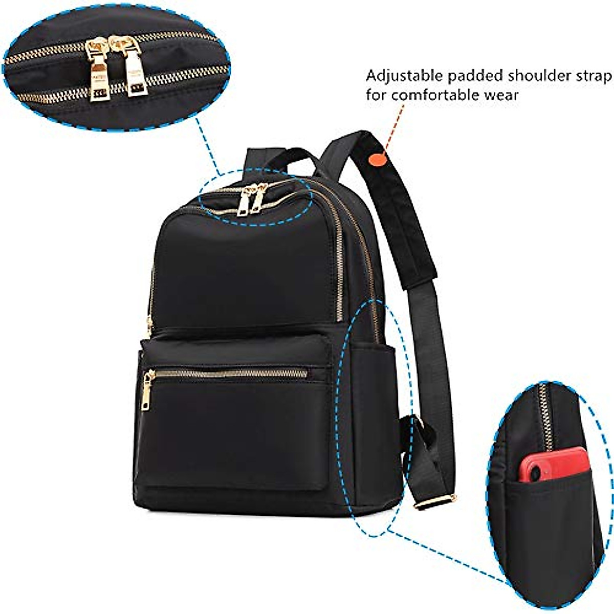 Mailandy Nylon Womens Backpack Purse Black Mini Backpack for Women Fashion Casual Travel Lightweight Backpacks for Ladies Girls