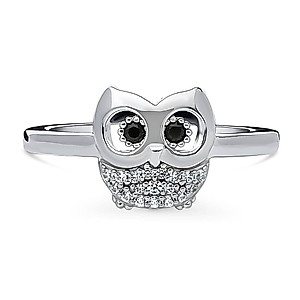 BERRICLE Sterling Silver Owl Cubic Zirconia CZ Fashion Ring for Women, Rhodium Plated Size 5