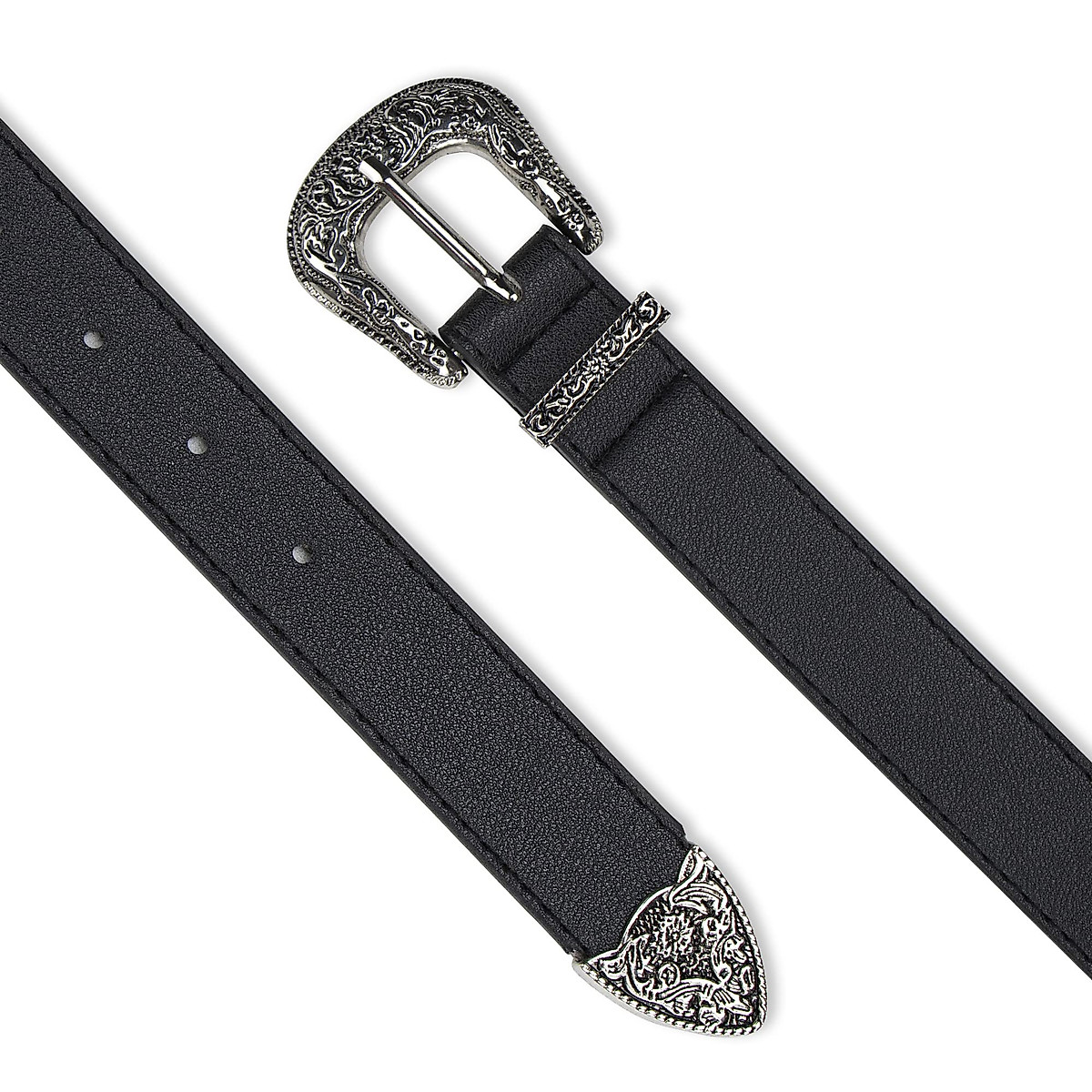 OVOY Western-Belts Women-Leather-Belt Vintage Waist-Belt with Buckle for Ladies Jeans Dresses (Black, Fit for waist 30"-39")