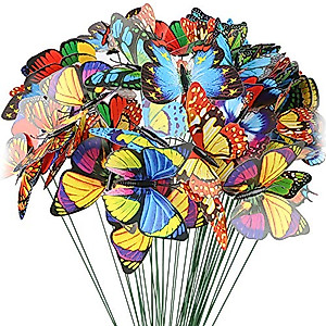 VGOODALL 50pcs Butterfly Garden Decorations, 11.5 inch Plastic Butterfly Stakes Ornaments Artificial Butterflies for Flower Bouquet Arrangements Crafts Outdoor Wall Patio Plant Christmas Yard Decor