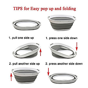 SAMMART 39L Collapsible Plastic Laundry Basket-Oval Tub/Basket-Foldable Storage Container-Portable Washing Tub-Space Saving Laundry Hamper, Water capacity:30L (Grey), Size : 24 x 17.7 x 10.75 inches