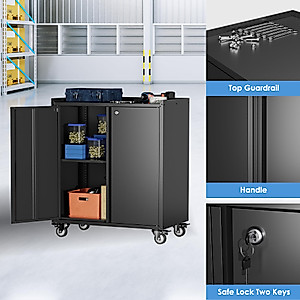 JAORD Metal Storage Cabinet on Wheels, Tool Cabinets for Garage, Garage Rolling Cabinet, Roling Garage Storage Cabinet, Lockable Storage Cabinet with Wheels for Home, Office, Assembly Required (Black)
