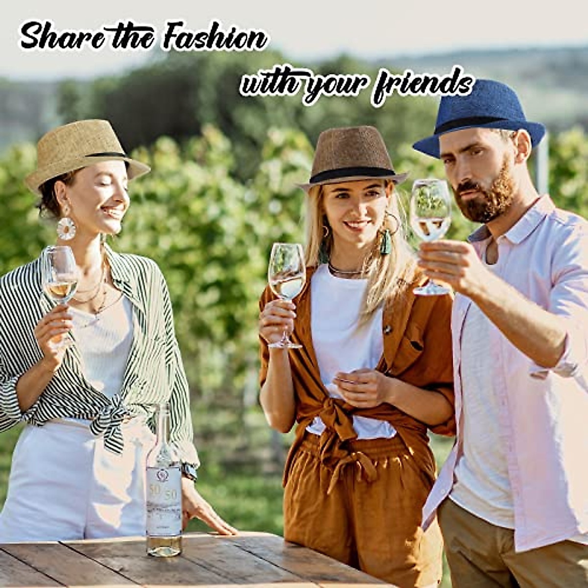 8 Pack Panama Trilby Straw Sun Hat with Leather Belt Straw Hats Short Brim Summer Beach Hat for Men Women (Elegant Color)