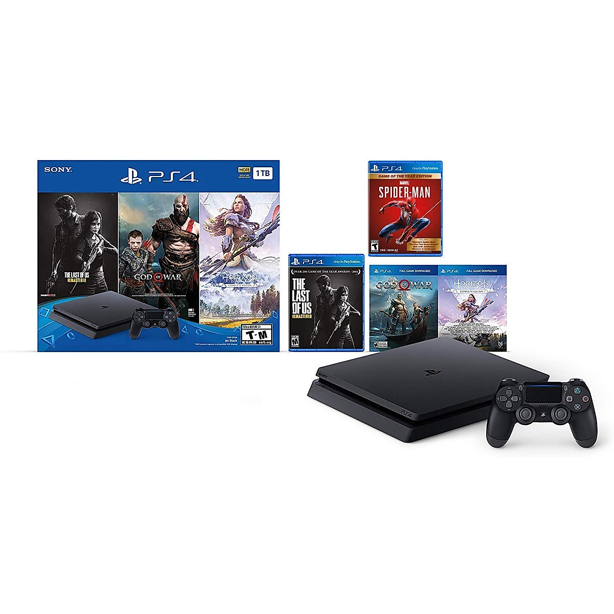 Holiday Ultimate Bundle Playstation 4 1TB Slim- Jet Black (Renewed)