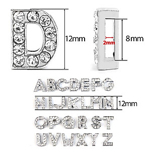 AUEAR, 52 Pack Silver A-Z 8mm Full Rhinestone Slide Crystal Alphabet Alloy Letter Charm for Bracelets Necklace Wristbands DIY Jewelry Making