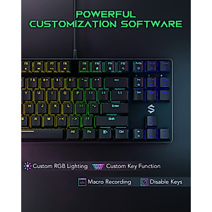 Black Shark RGB Mechanical Gaming Keyboard LED Backlit Wired Keyboard with Blue Switches, Fully Programmable, Anti-Ghosting 87 Keys for PC Laptop, Sixgill K1