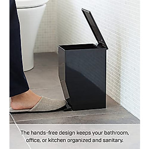 Yamazaki Home Sanitary Step Trash Can - Small Space Waste Bin For Bathroom Kitchen, Plastic, 1 gallon | 3.9 liters, Handles, Lid, No Assembly Req.