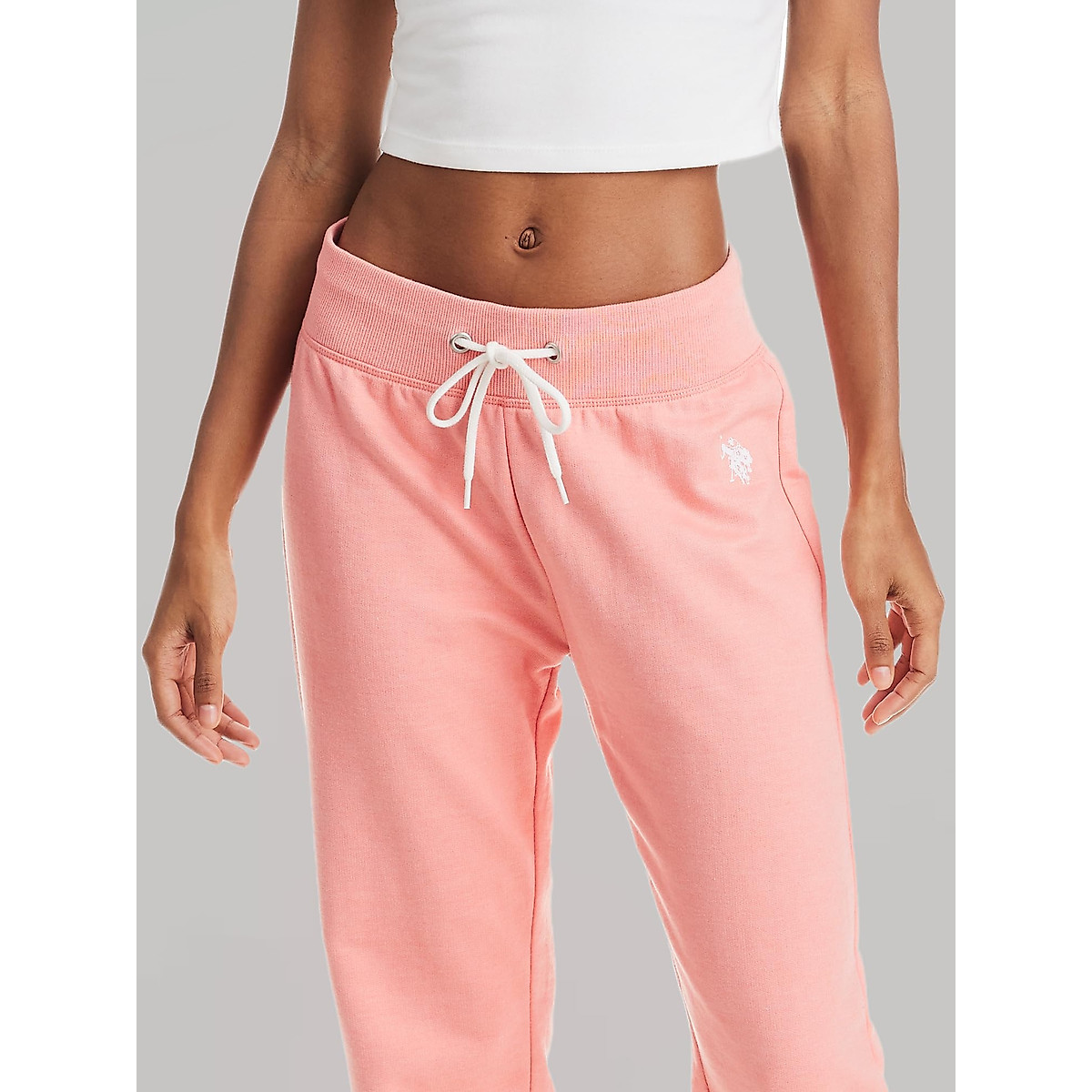U.S. Polo Assn. Womens Sweatpants Joggers, Comfy and Breathable French Terry Lounge Pants for Women (Coral Heather, Medium)