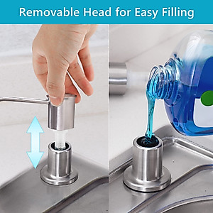 Tiilan Built-in Soap Dispenser Pump for Kitchen Sink Set, Detergent Dispenser 17oz Bottle and 47.2-inch Extension Tube, Stainless Steel Pump, Brushed Nickel