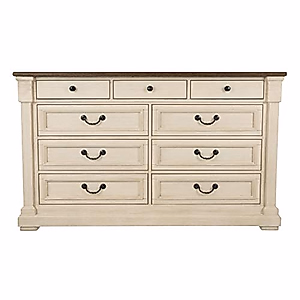 Signature Design by Ashley Bolanburg Farmhouse 9 Drawer Dresser with Dovetail Construction, Antique White, Weathered Gray