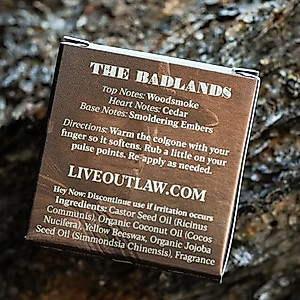 Smoky Cedar & Campfire Solid Cologne Balm - The Badlands Scent, by Outlaw - 1 oz wax Men's or Women's Scent