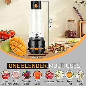Portable Blender Personal Blender for Shakes and Smoothies, Mini USB Blender with 6 Blades, 17Oz Blender to Go for Travel, Office, and Sports, Black