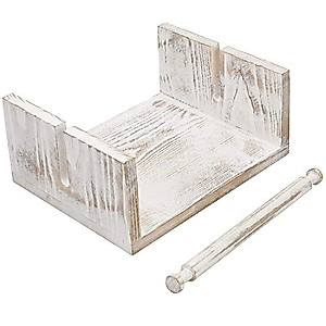 MyGift Whitewashed Wood Square Flat Napkin Holder with Weighted Arm, Farmhouse Dining Table Napkin Holder