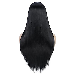 Quantum Love Wigs Long Natural Straight Middle Part Natural Black Color Wig Heat Resistant Realistic Synthetic Daily Party Wig for Women