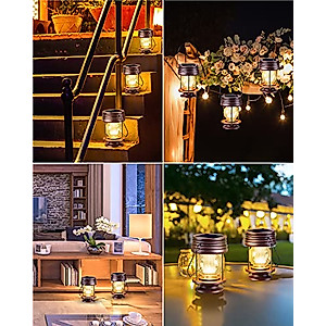 Leelosp 4 Pack Hanging Solar Lanterns Waterproof Lights Powered Led Decorative Landscape Light Table Lamp with Design for Patio, Garden, Yard, and Pathway Decor, Warm