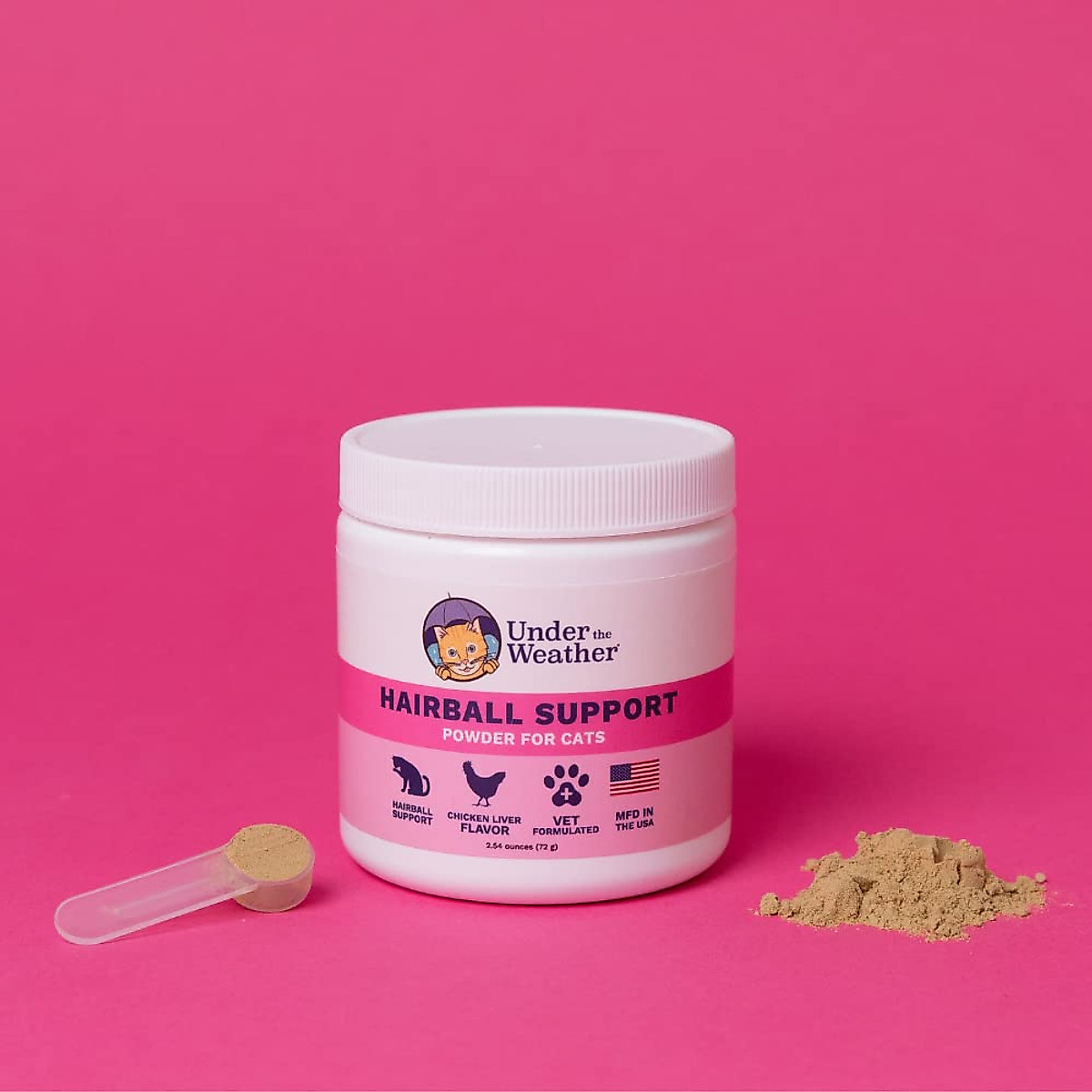 Under the Weather Hairball Supplement | Vet Formulated Hairball Remedy for Cats | Supports and Aids Normal & Natural Elimination of Hairballs in Adult Cats (Powder) - 60 Day Supply, 120 Scoops