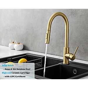 Havin Gold Kitchen Faucet with Pull Down Sprayer, High Arc Stainless Steel Material, with cUPC Ceramic Cartridge,Without Deck Plate,Fit for 1 Hole Kitchen Sink or Laundry Sink,Brushed Gold