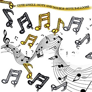 Lenwen 30 Pieces Music Note Foil Mylar Balloons Music Note Aluminum Foil Balloons Music Party Decorations for Music Themed Party Birthday Baby Shower Home Outdoor Party Celebrations, Black Gold Silver