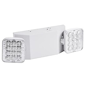 MAVARO White LED Emergency Lighting Fixture with 2 LED Heads and Hardwired Adjustable Exit Light Exit Sign for Business / Home with Battery Backup 110-277V, UL Certified, Fire Resistant