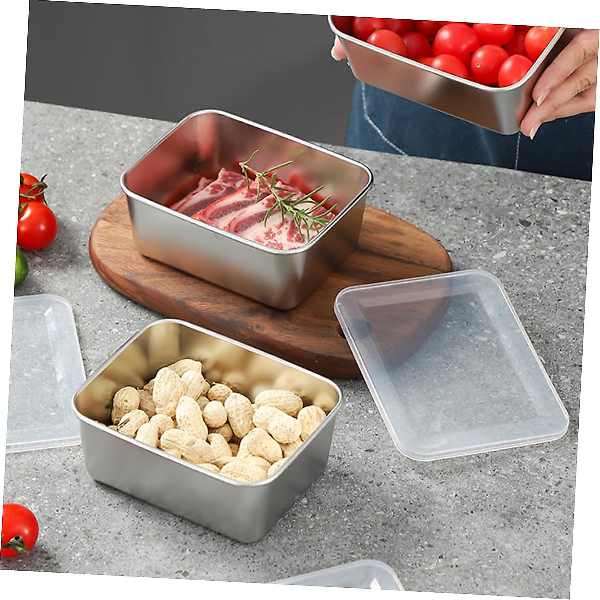 Garneck 4 Pack Airtight Food Storage Containers Stainless Steel Meal Prep Boxes for Refrigerator Easy to Use and Clean for Fridge Organization